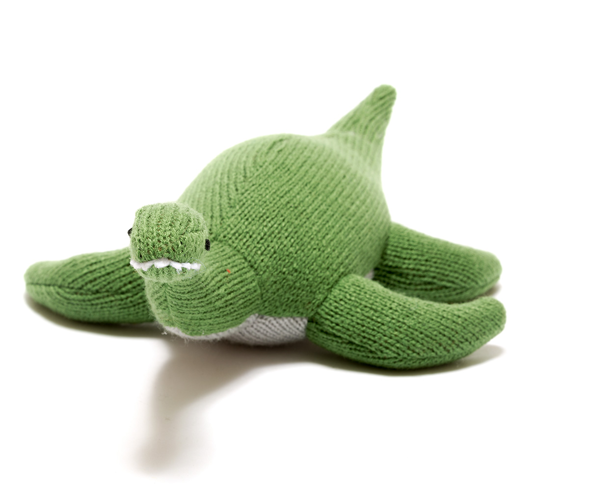 Knitted plesiosaurus dinosaur baby rattle - baby dinosaur teddy