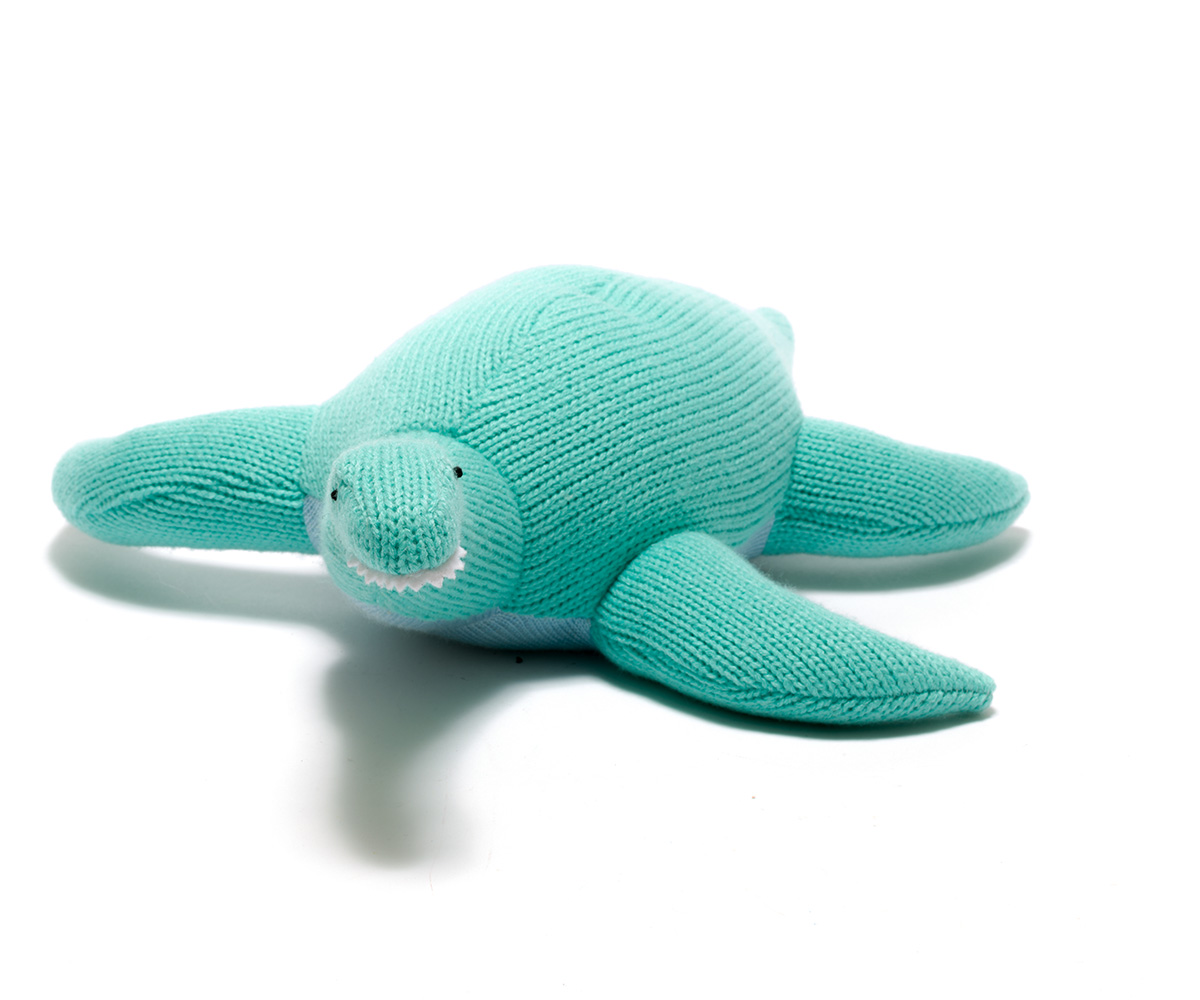 Knitted plesiosaurus dinosaur baby rattle - baby dinosaur teddy