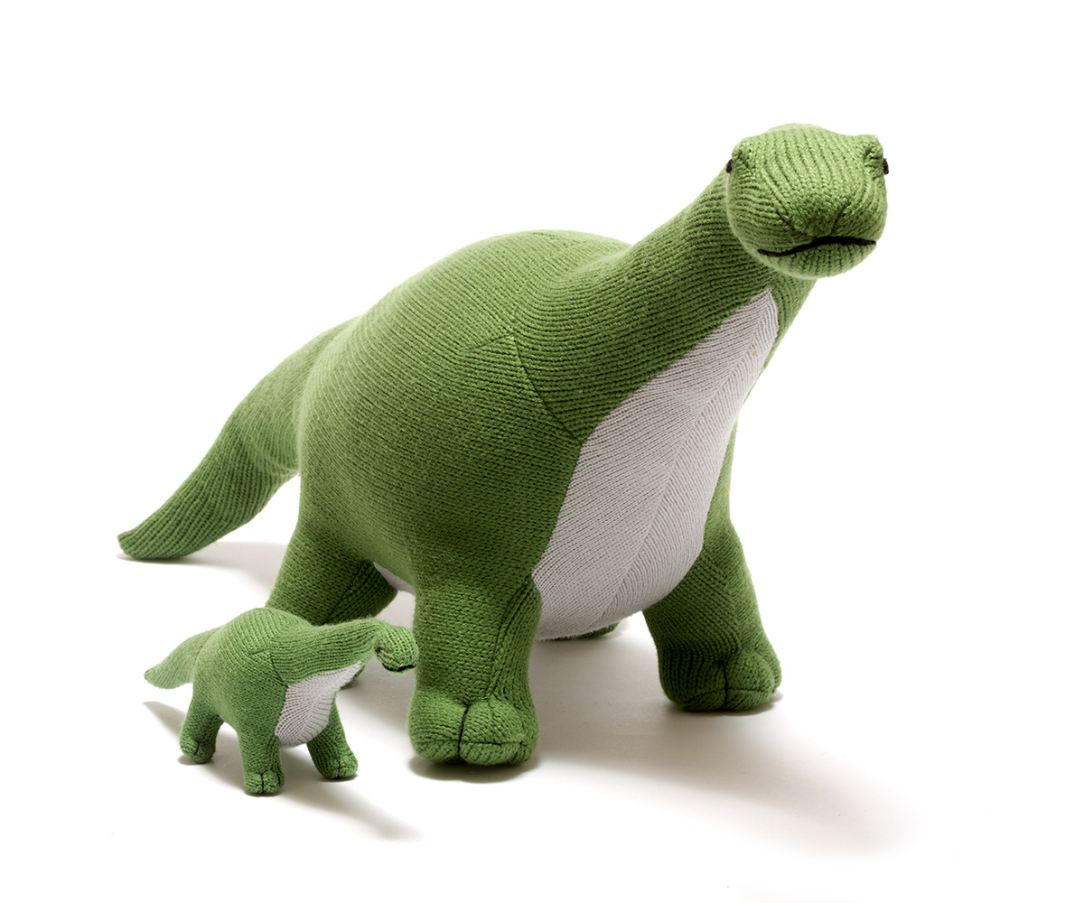 Knitted titanosaur dinosaur baby rattle - baby dinosaur teddy