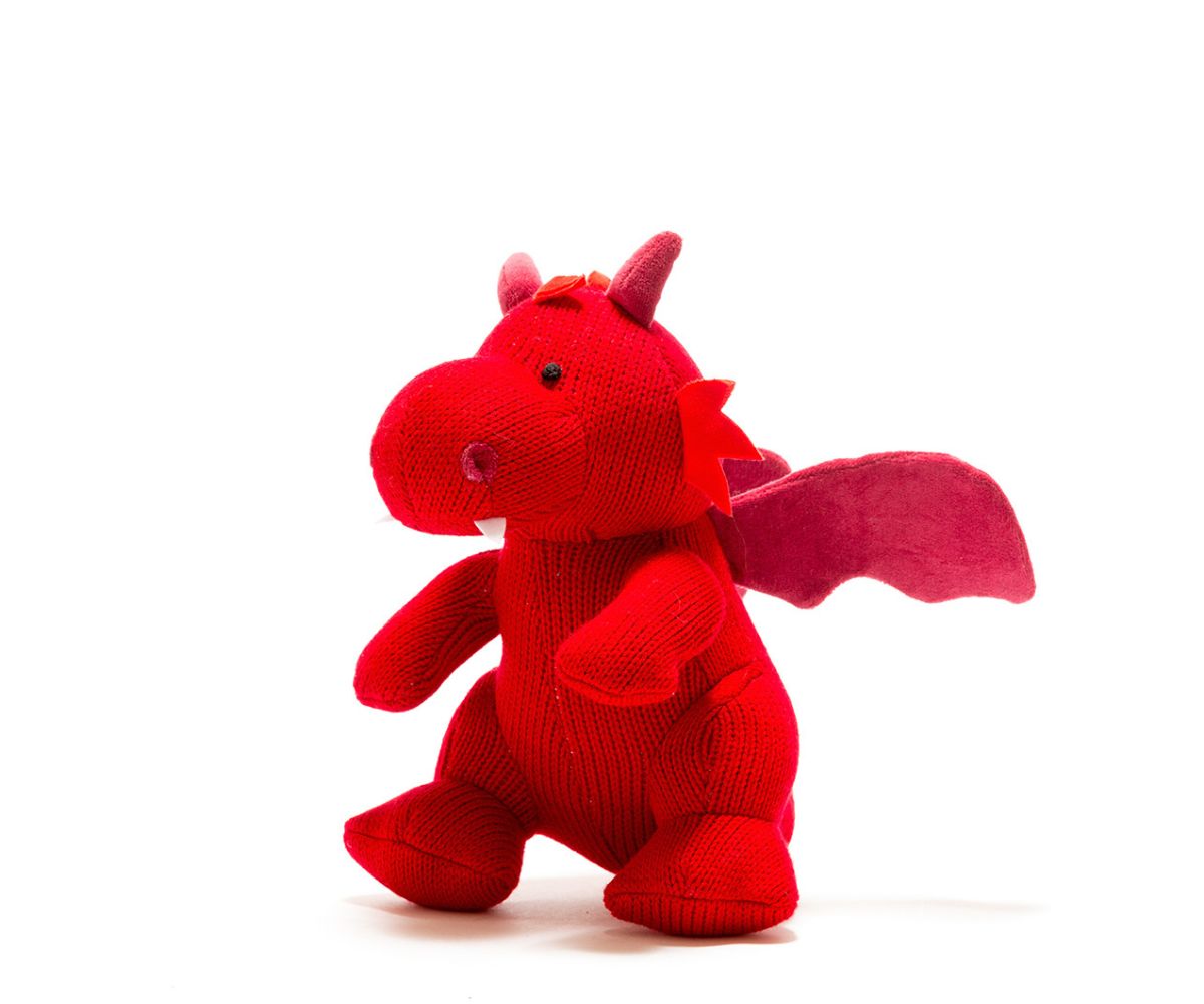 Knitted red dragon baby rattle, sensory baby toy, ideal baby gift
