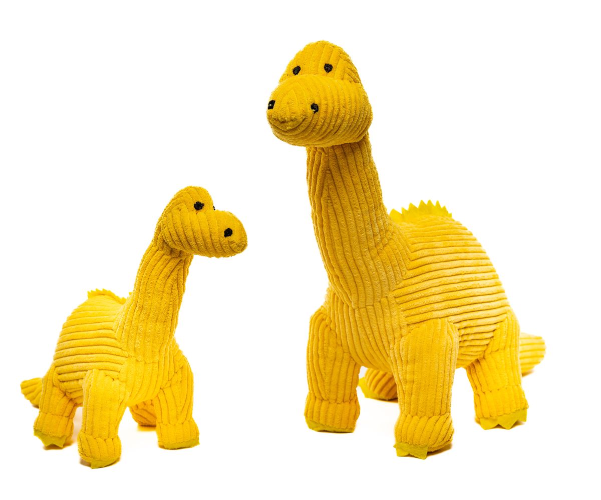 Corduroy diplodocus dinosaur soft toy in yellow, kids dinosaur toy
