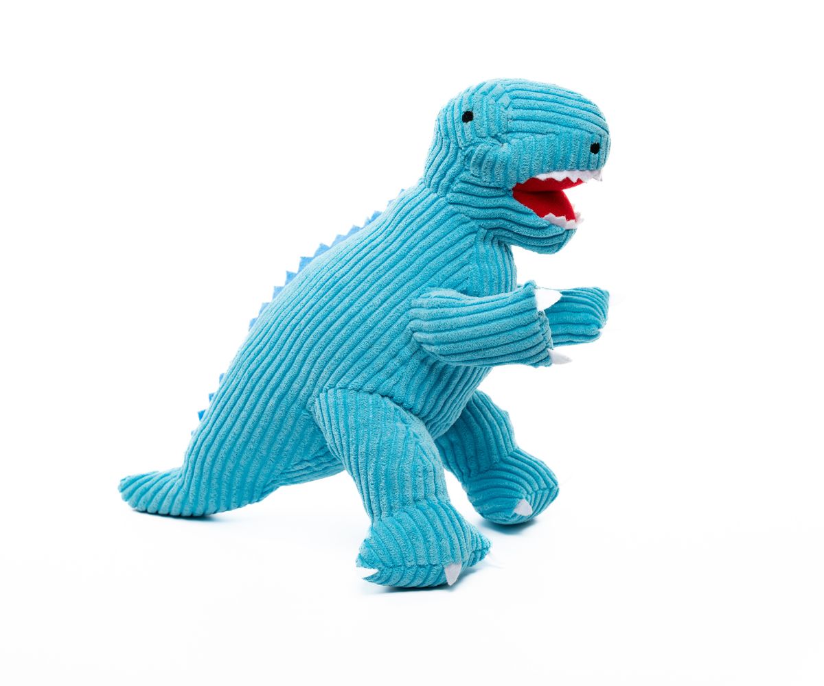 Corduroy T Rex dinosaur toy in blue - tactile dinosaur toy