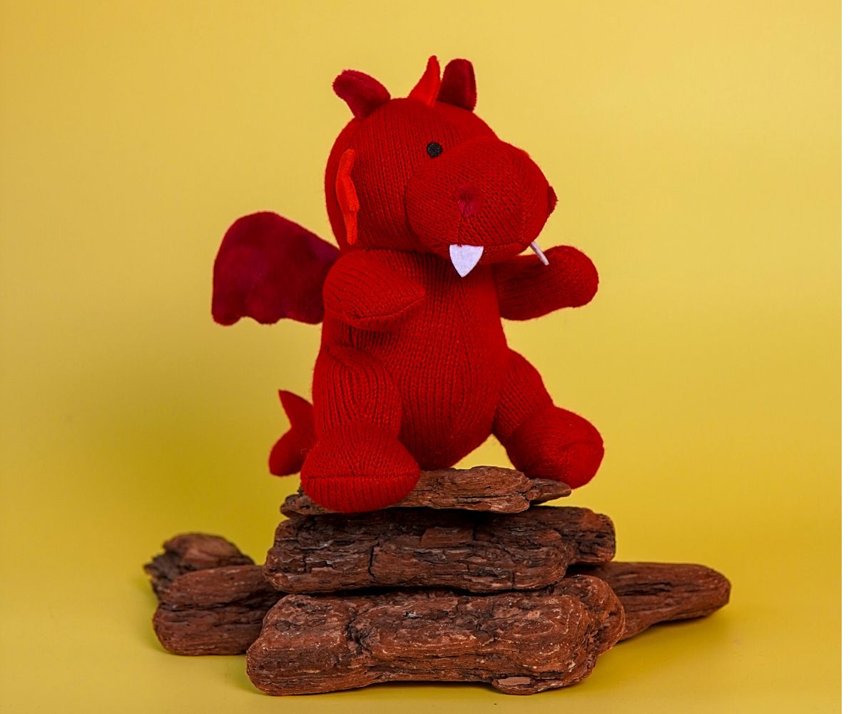 Knitted red dragon baby rattle, sensory baby toy, ideal baby gift