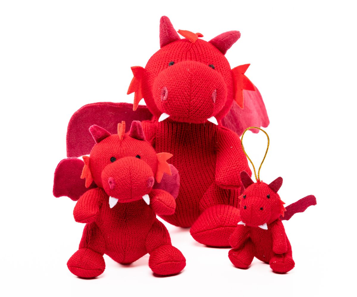 Knitted red dragon baby rattle, sensory baby toy, ideal baby gift