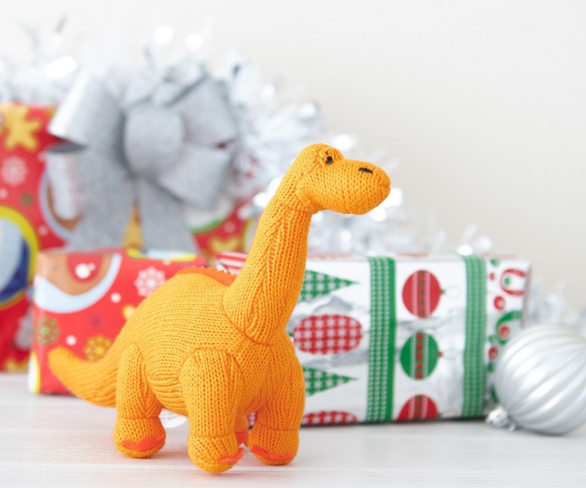 Baby Dinosaur Toys Orange Diplodocus Baby Rattle. Baby dinosaur teddy