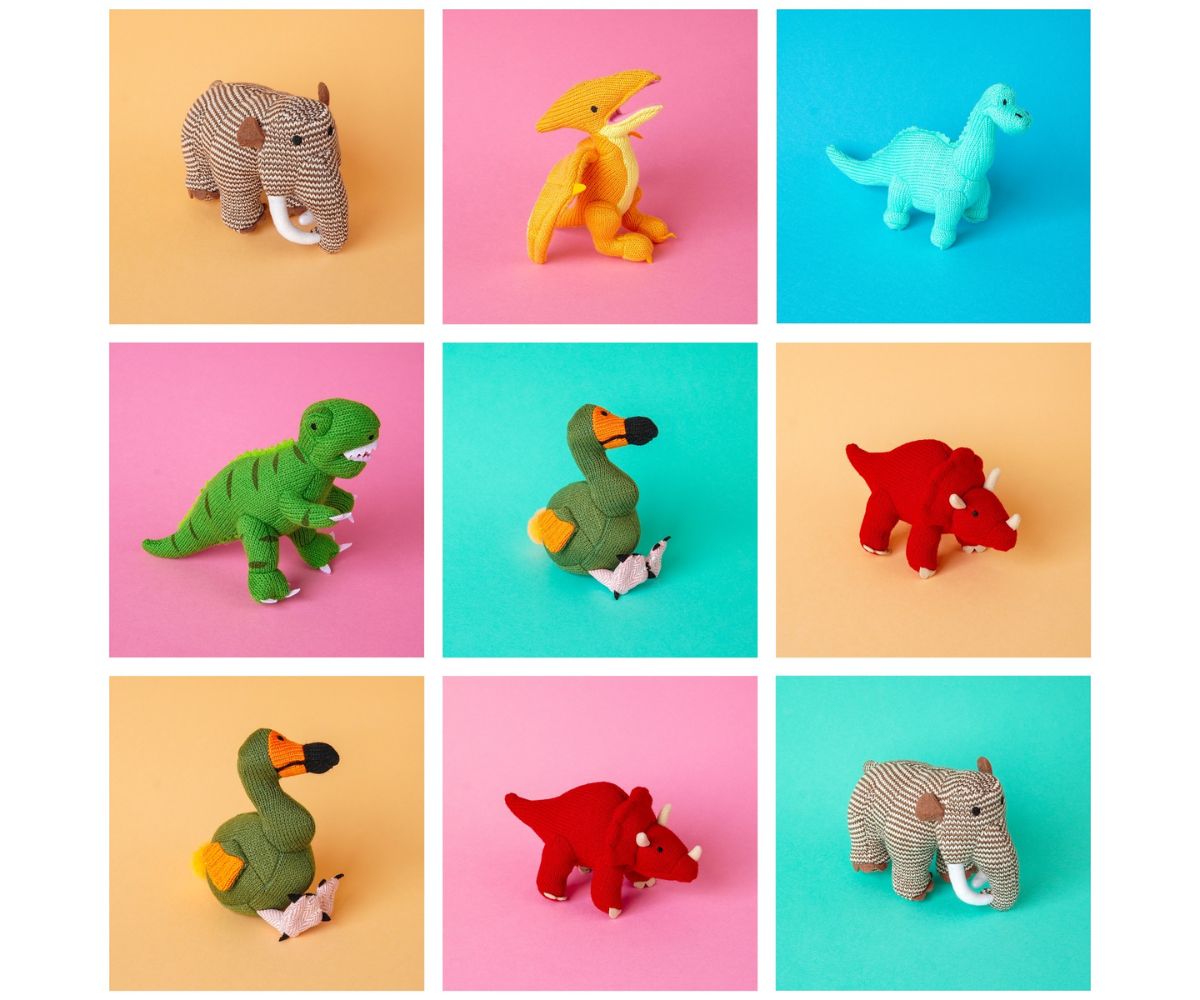 Dinosaur Toy in Grid Pattern Greetings Card, Kids Birthday Card