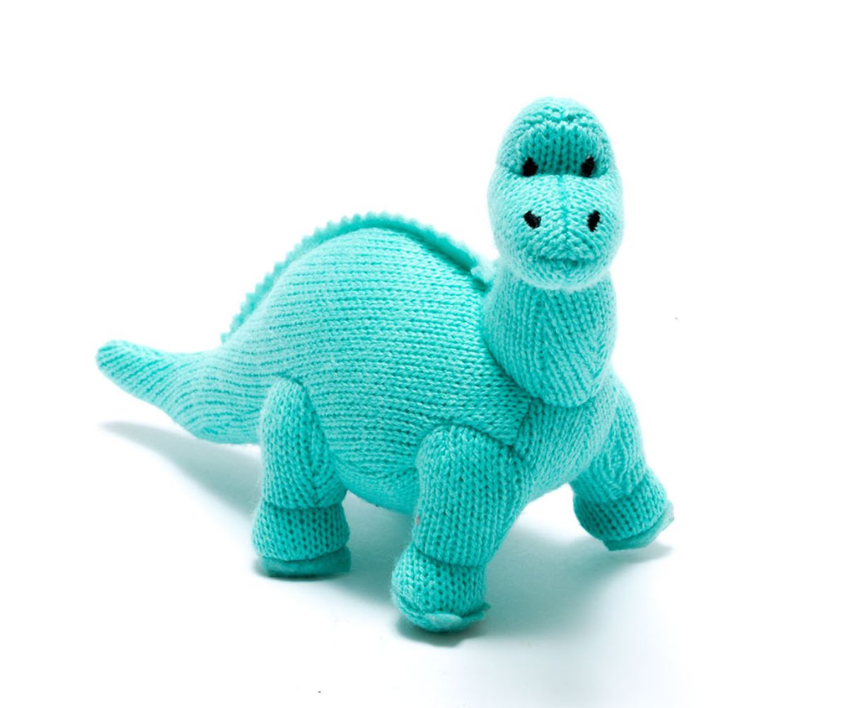 Baby Dinosaur Toys. Ice Blue Diplodocus Baby Rattle. Unique Baby Gift