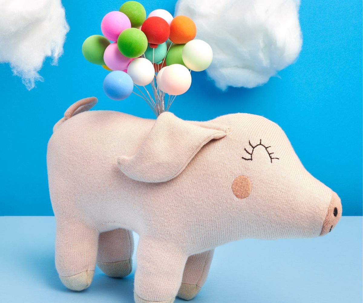 Knitted Organic Cotton Pink Pig Soft toy - Farmyard Baby Toys