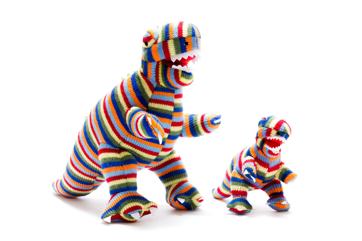 Best Dinosaur Toy Stripe T Rex Knitted Dinosaur Toy. Special Gift