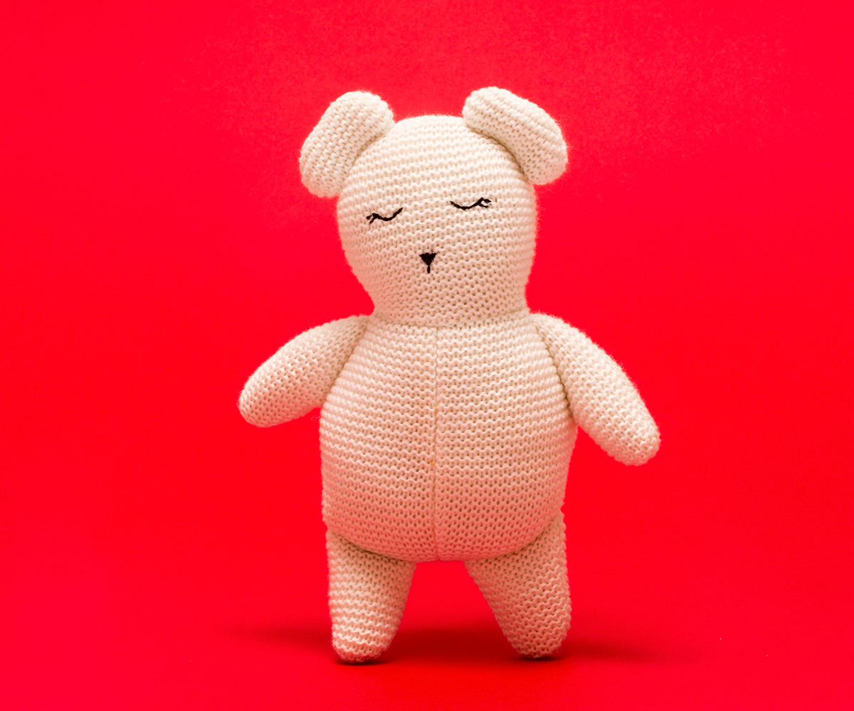 First Teddy Bear soft toy in white organic cotton, new baby gift